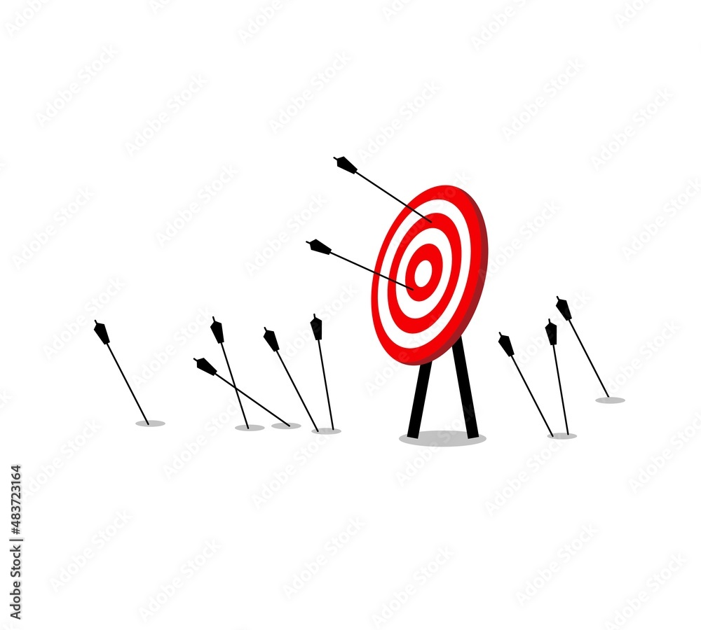 Hit the target. Man desperately trying to shoot arrows with bow to hit ...