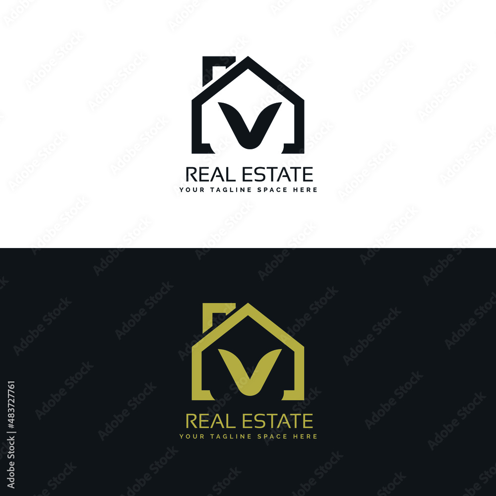 Real Estate V initials logo, Property and Construction V Logo design ...