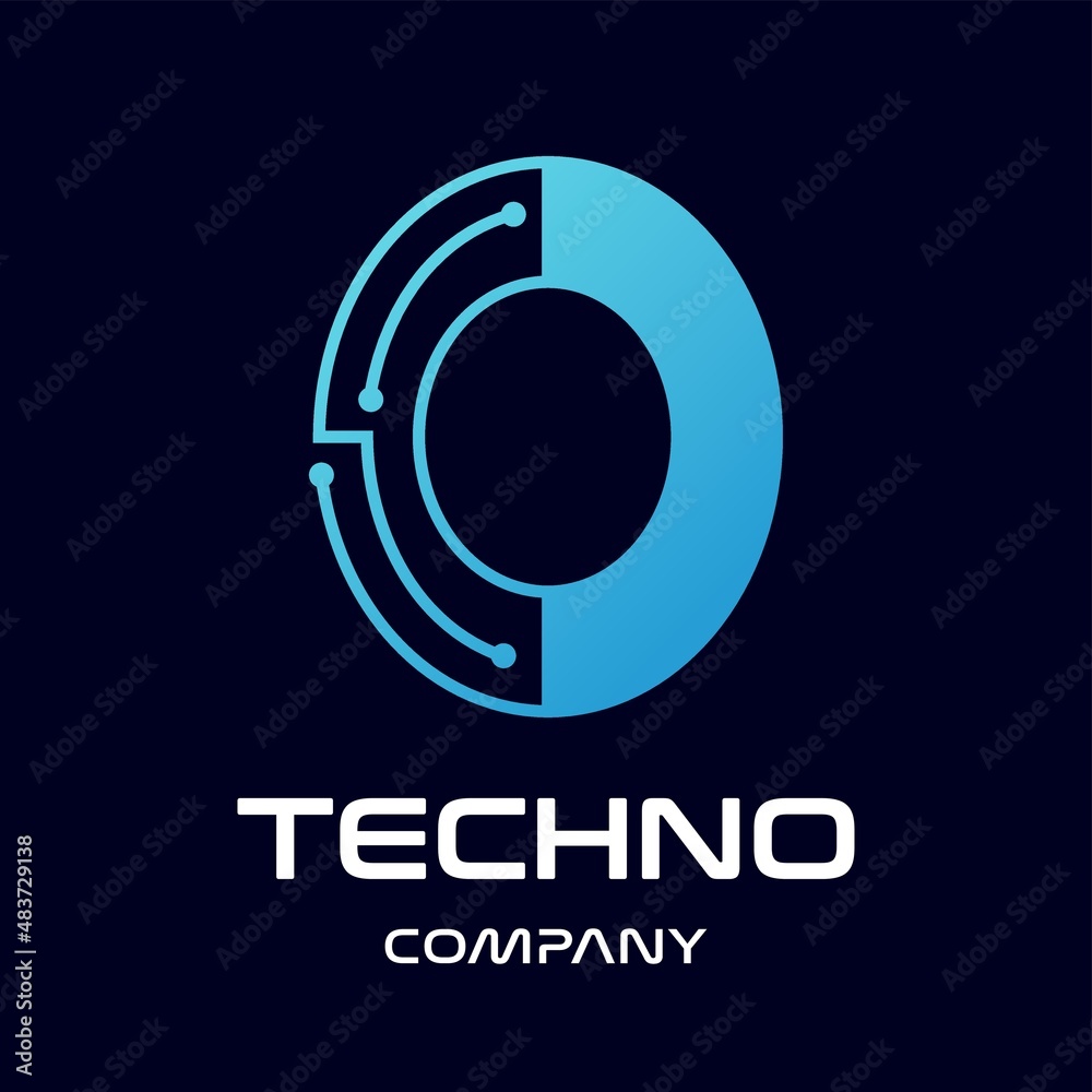 Number zero technology vector logo template. This design use blue and ...