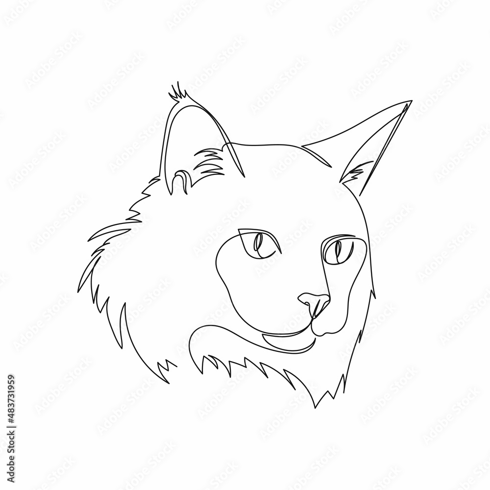 Continuous one simple single abstract line drawing of maine coon cat ...