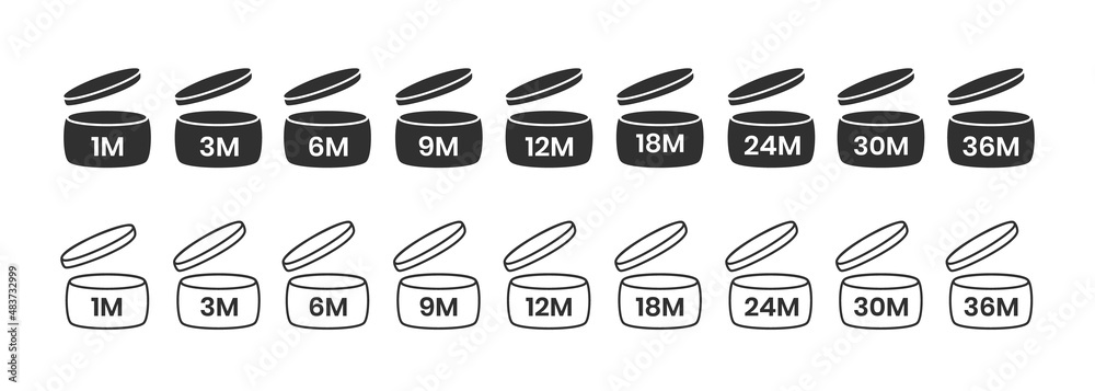 PAO, period after open icon sign set flat style design vector ...