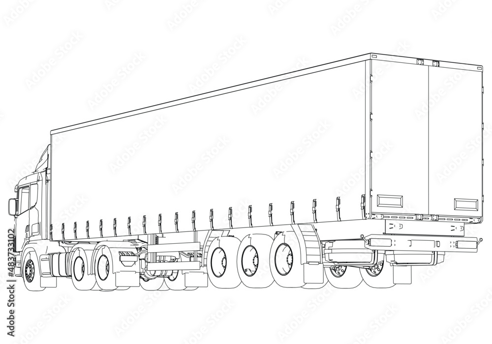 Vector truck trailer outline. Commercial vehicle. Cargo delivering ...