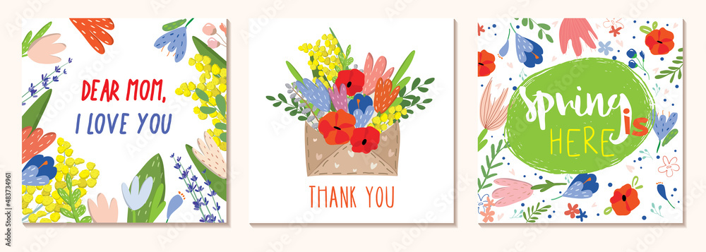 Happy Women's Day March 8. Mothers Day. Cute cards and posters for the ...