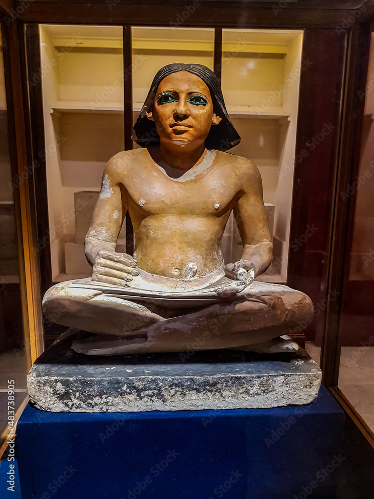 Statue of ancient Egyptian seated scribe from Egyptian Museum in Cairo ...