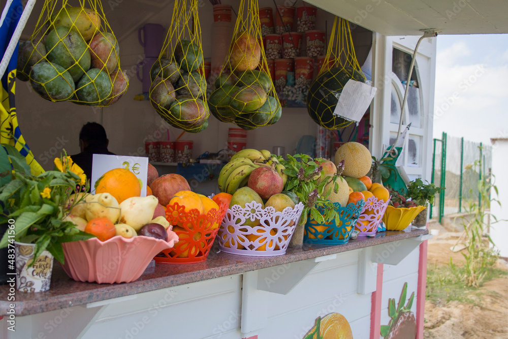Fruit and juice shop on the Red Sea beach. Stock Photo | Adobe Stock