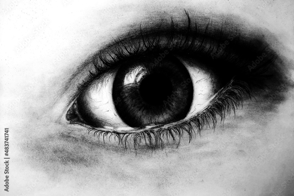 Realistic human eye drawn with graphite pencil with strong effect ...