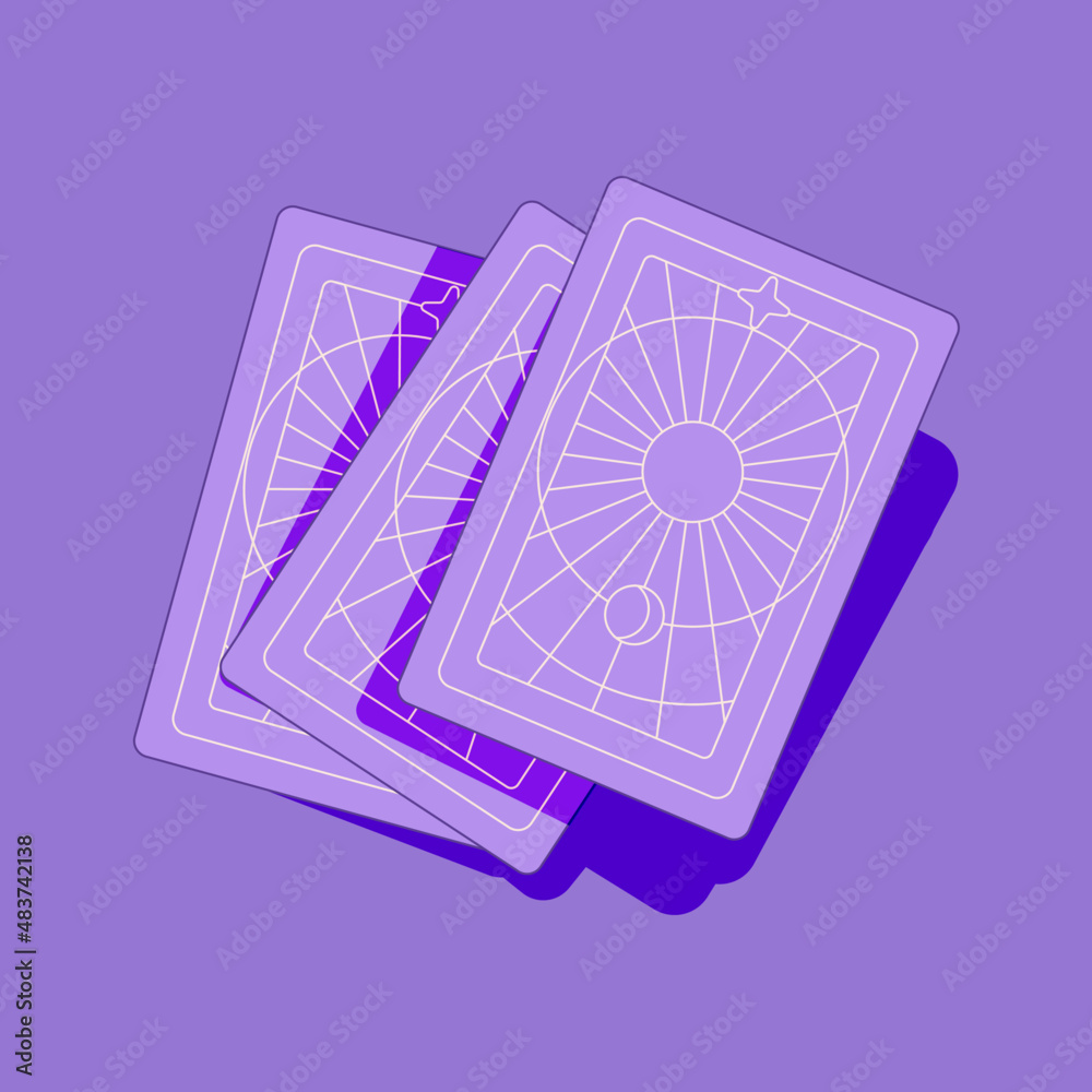 Three tarot cards are face down on a purple background. Vector ...