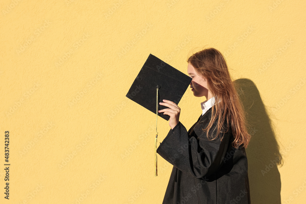 Cute teenage graduate girl laughing and having fun. No school, back to ...