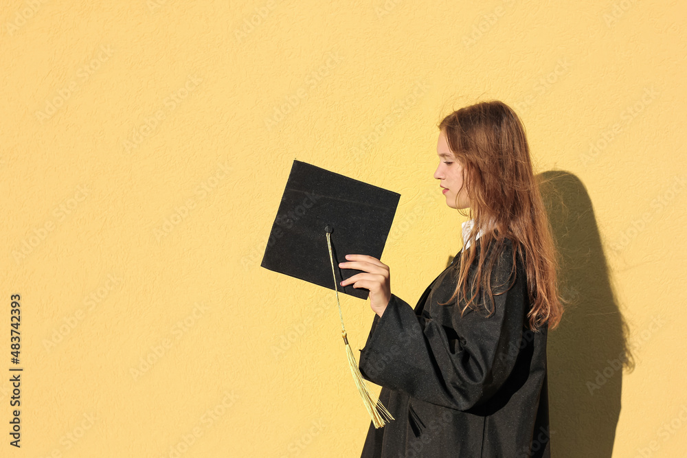 Cute teenage graduate girl laughing and having fun. No school, back to ...