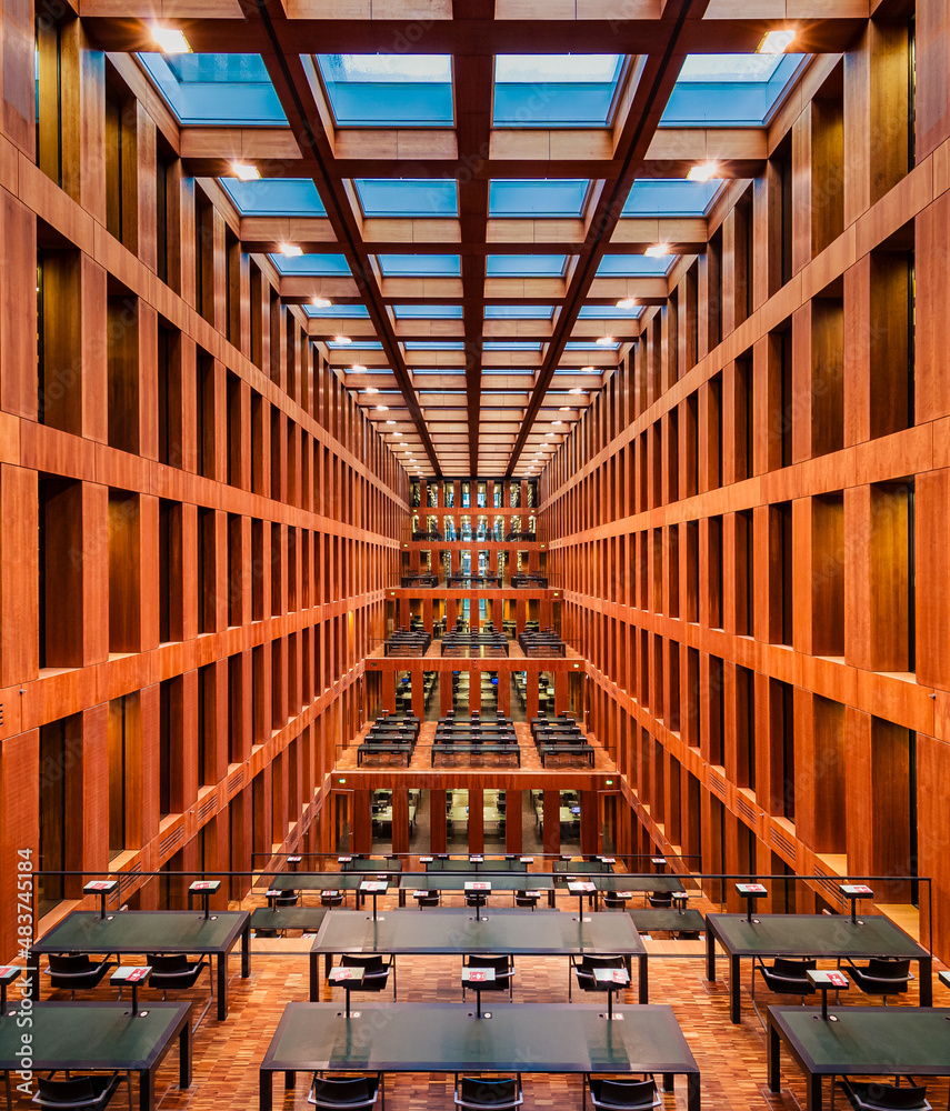 Berlin, Germany: modern cubical interior of the Jacob and Wilhelm Grimm ...