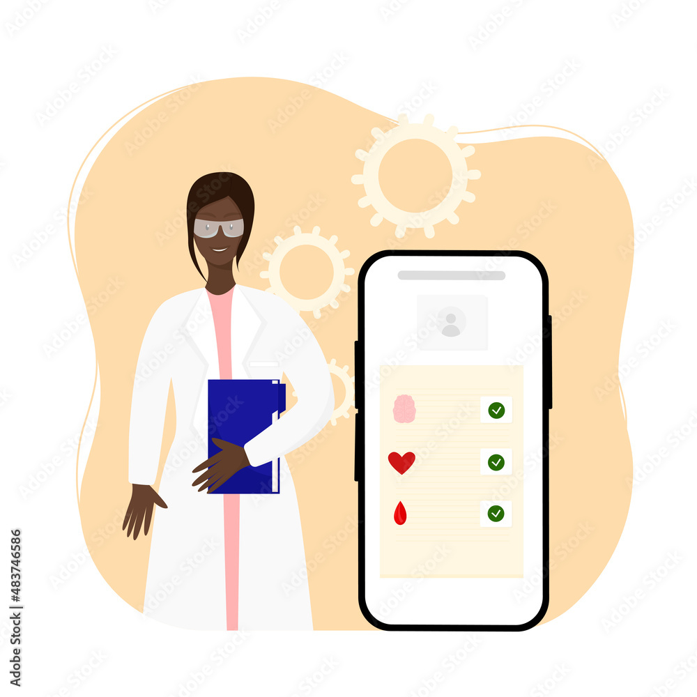 black female doctor with a folder analyzes the patient's checkup ...