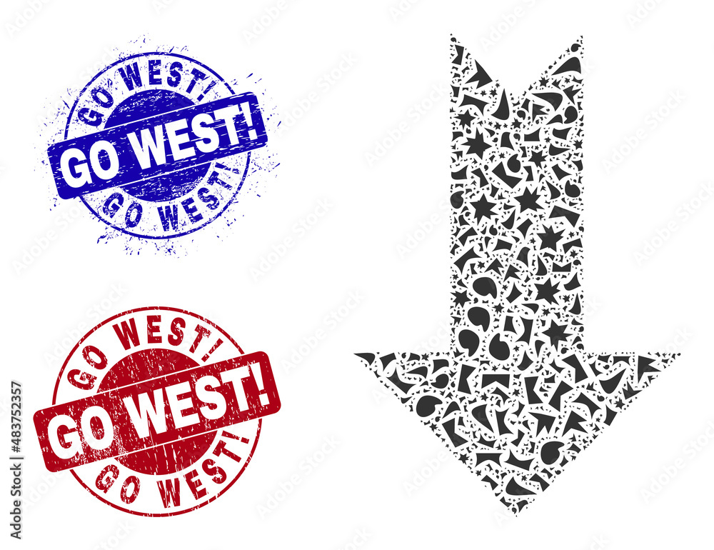 Round GO WEST! rubber stamp seals with word inside circle shapes, and ...