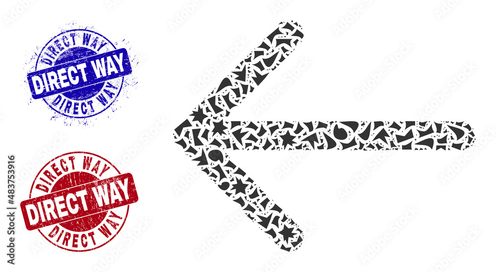 Round DIRECT WAY rubber stamp seals with caption inside round forms ...