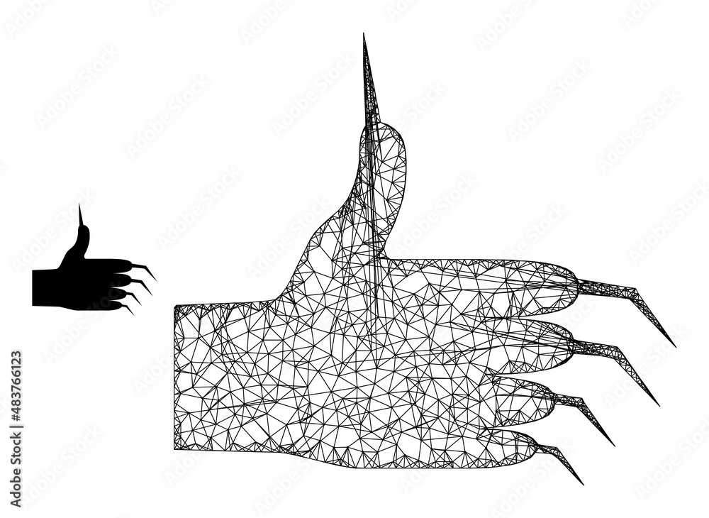 Vector network monster hand icon. Crossed carcass 2d network geometric ...