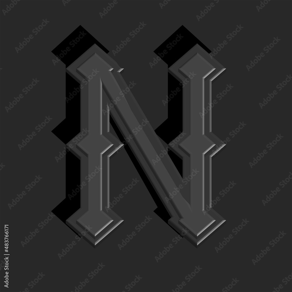 Bold 3d letter N logo monogram grey color in the gothic style, faceted ...