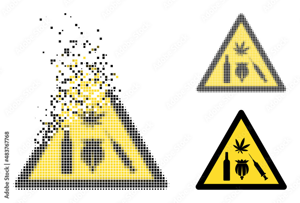 Dispersed pixelated addiction drugs warning vector icon with ...