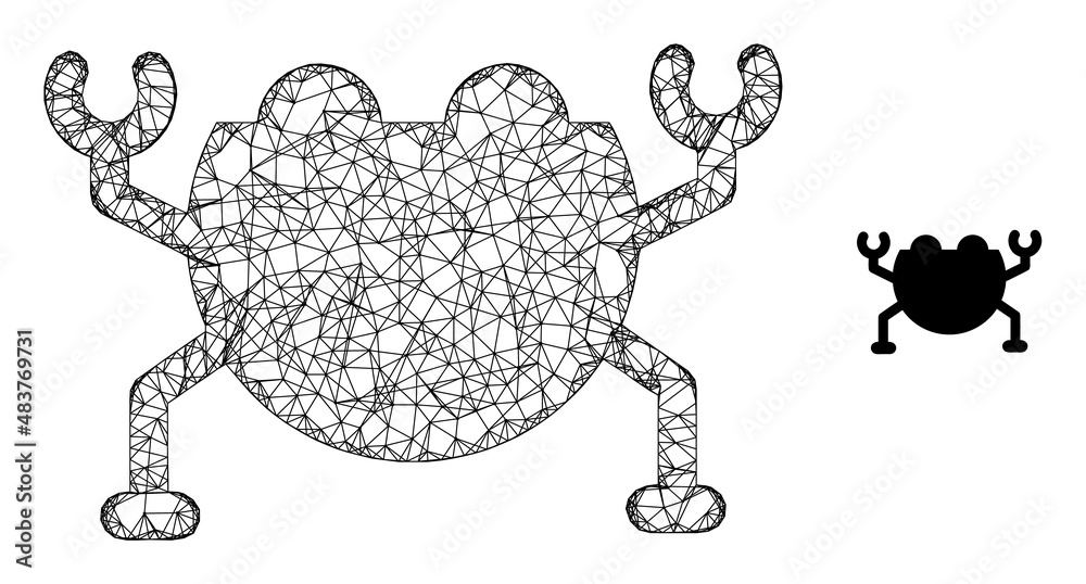 Vector wire frame artificial nanobot icon. Wire frame 2d network ...