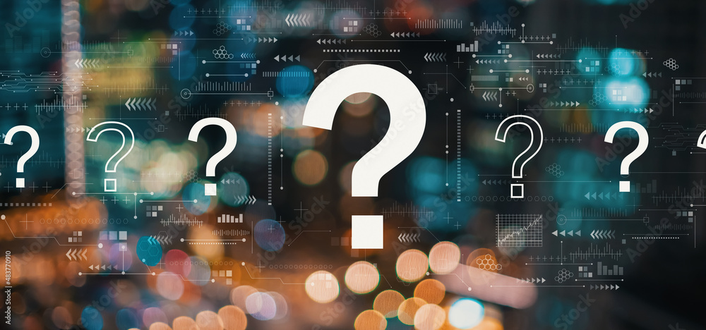 Question marks with blurred city abstract lights background Stock Photo ...