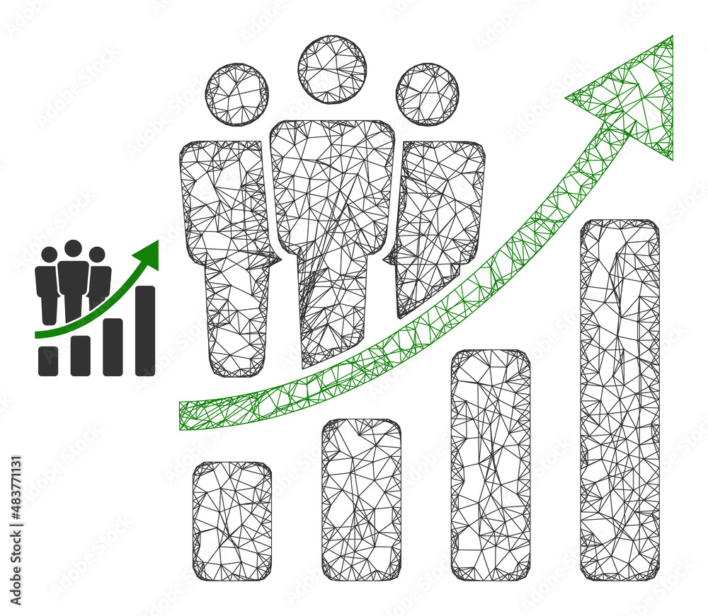 Vector wire frame clients growth chart icon. Crossed frame 2d net ...