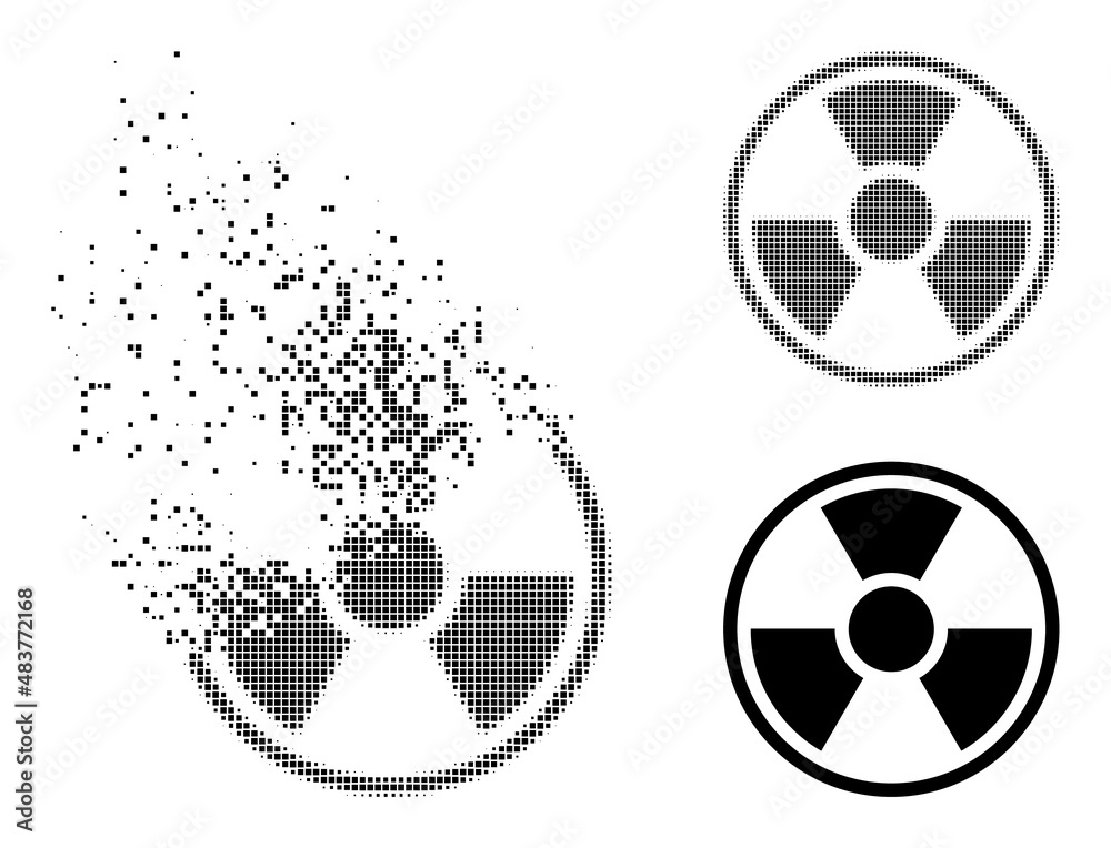 Dissolved dot radioactive symbol vector icon with wind effect, and ...