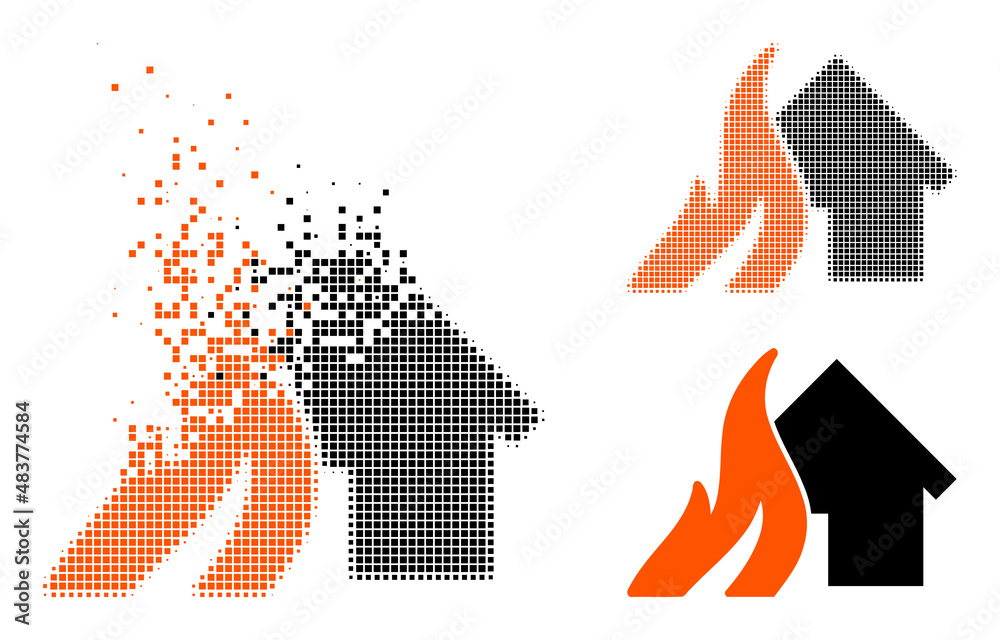 Dissolved dot burn house vector icon with wind effect, and original ...