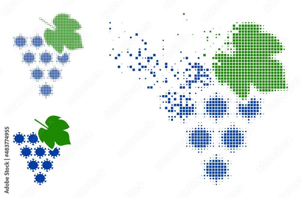 Vetor de Dissolved dot virus grape bunch vector icon with wind effect ... Vetor de Dissolved dot virus grape bunch vector icon with wind effect ...