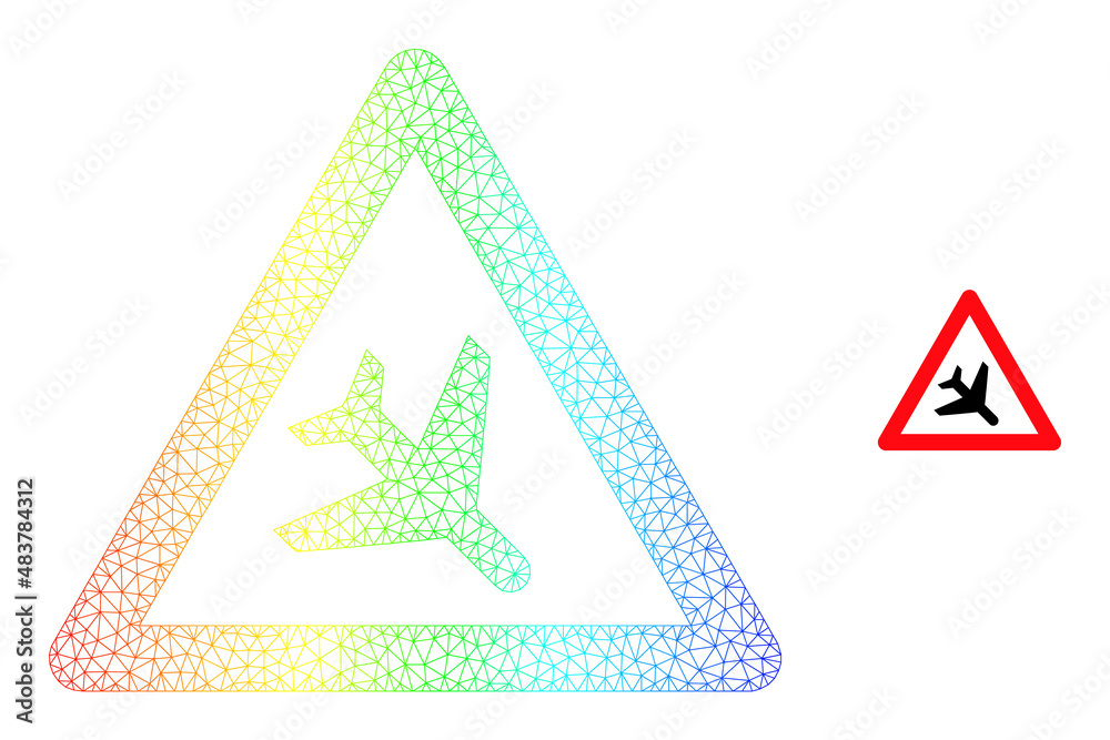 Rainbow colorful mesh airplane warning. Vector model is created from ...
