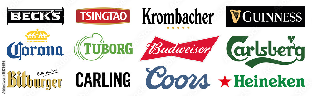 Logo label of famous global Beer brands, vector editorial illustration ...