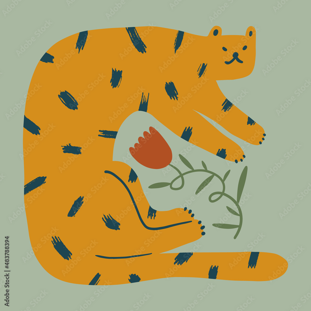 Funny cute doodle comic leopard cat characters handdrawn childish ...