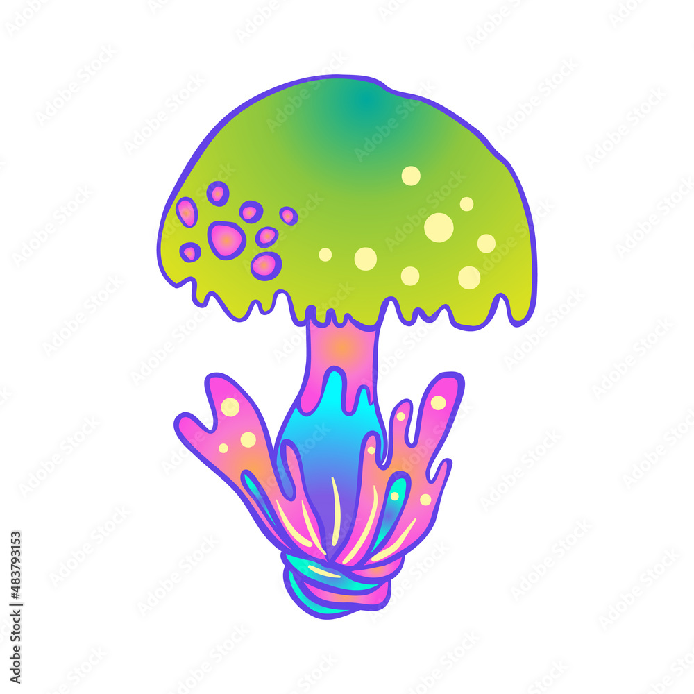 Magic mushrooms. Psychedelic hallucination. Vibrant vector illustration ...
