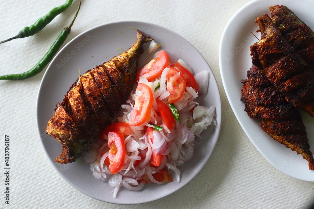 Ayala Meen fry or Mackerel fish fry. Spicy fish fry prepared in South ...