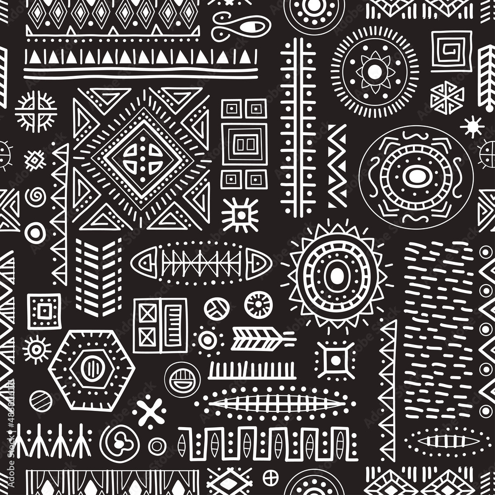 Black and white seamless background African art decoration tribal ...