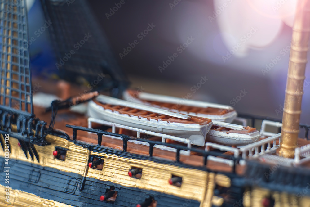 Model Ship Building handcraft on table with different materials Stock ...