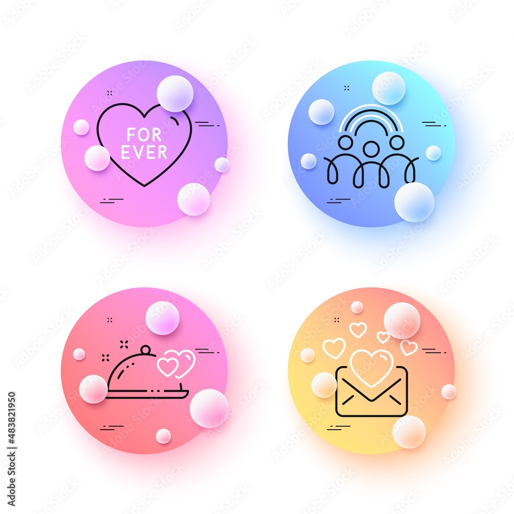 Inclusion, Love mail and Romantic dinner minimal line icons. 3d spheres ...