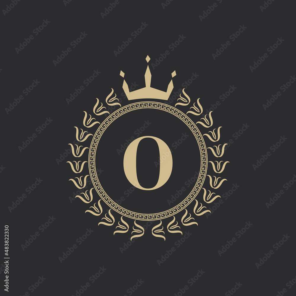Initial Letter O Heraldic Royal Frame with Crown and Laurel Wreath ...