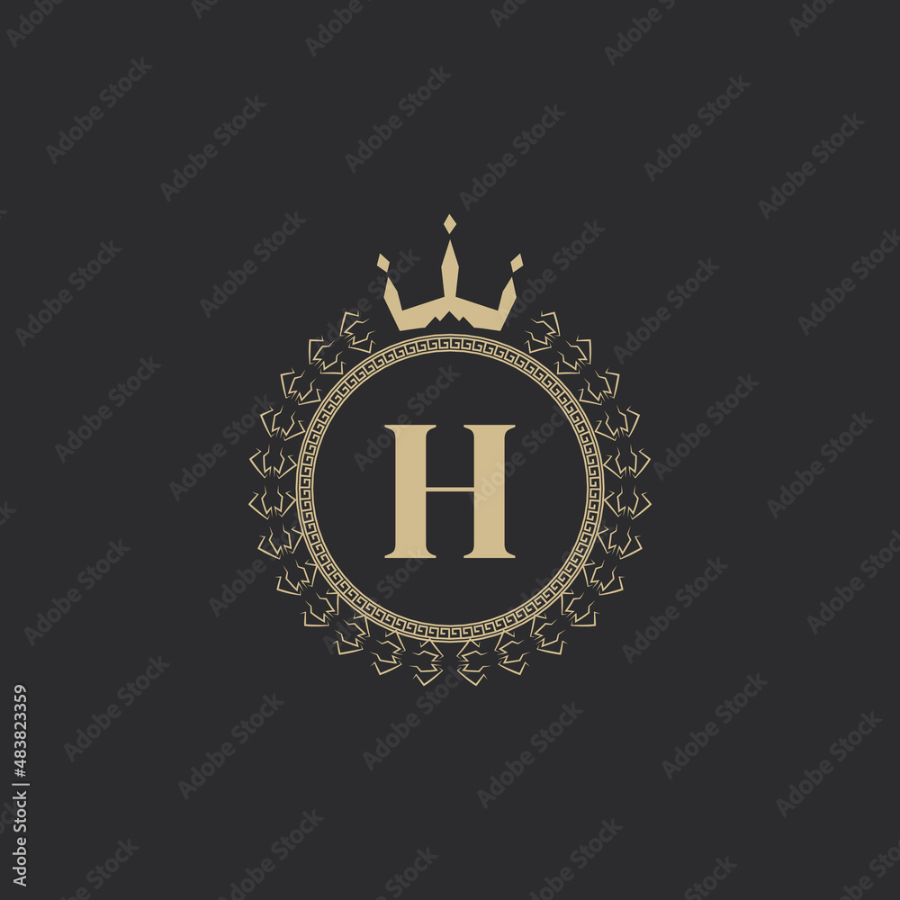 Initial Letter H Heraldic Royal Frame with Crown and Laurel Wreath ...