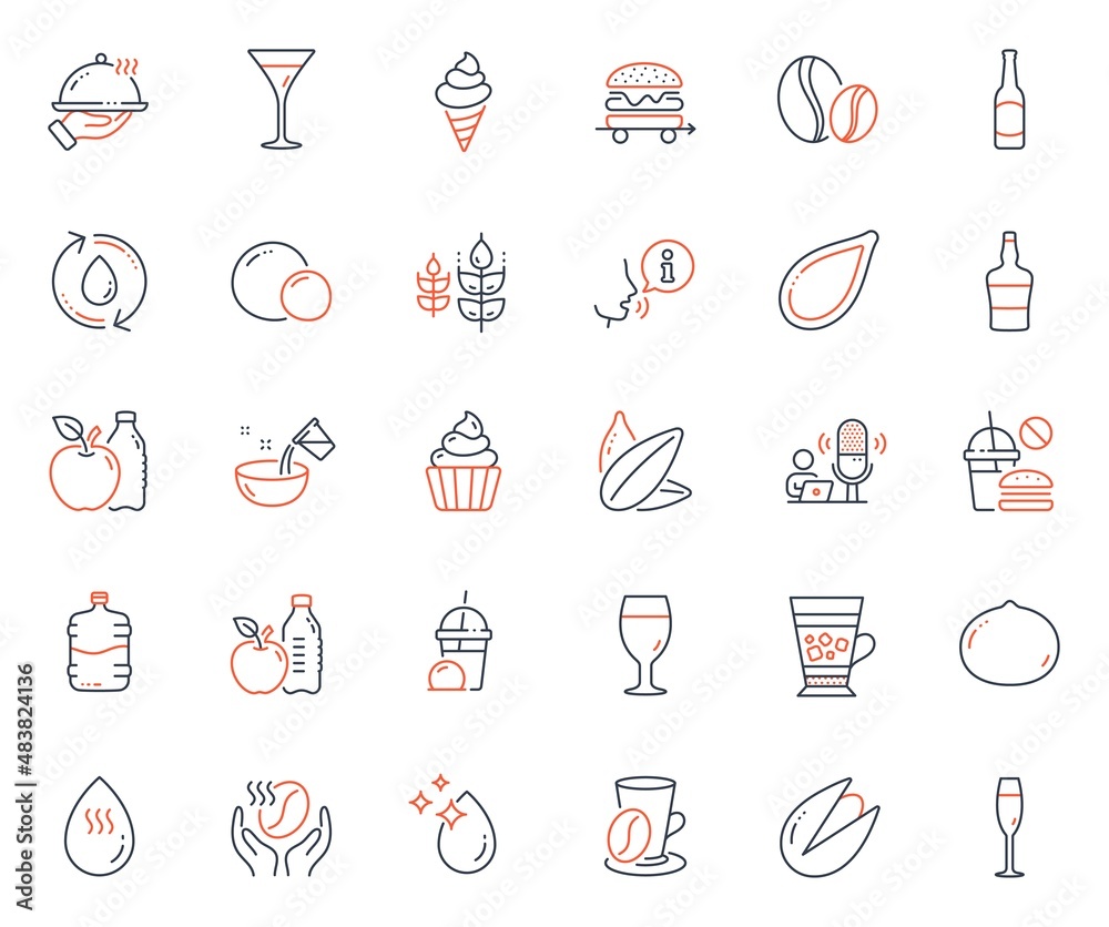 Food and drink icons set. Included icon as Hot water, Refill water and ...