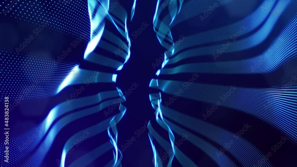 blue high tech bg with glow particles form complex stripe structure. 3d ...