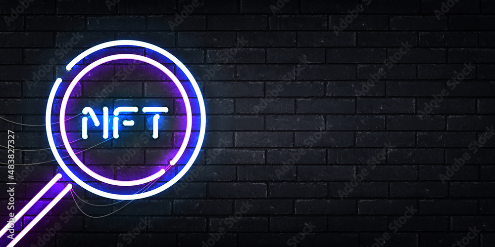 Vector realistic isolated neon sign of NFT on the wall background ...