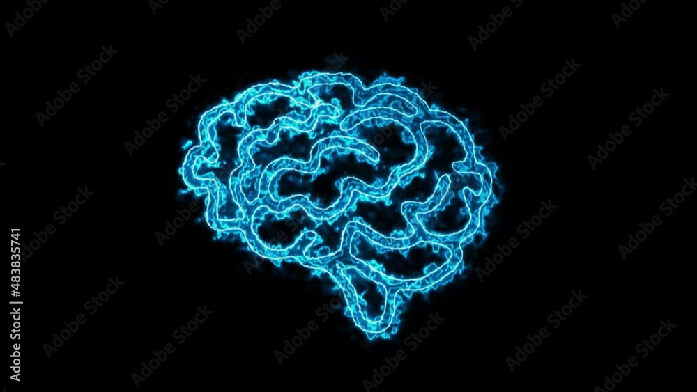 Electric Human Brain Animation On black background. Man Digital Brain ...
