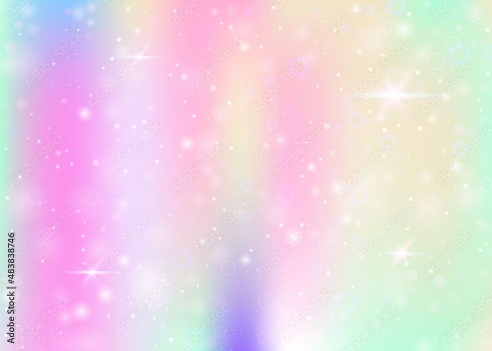 Magic background with rainbow mesh. Kawaii universe banner in princess ...