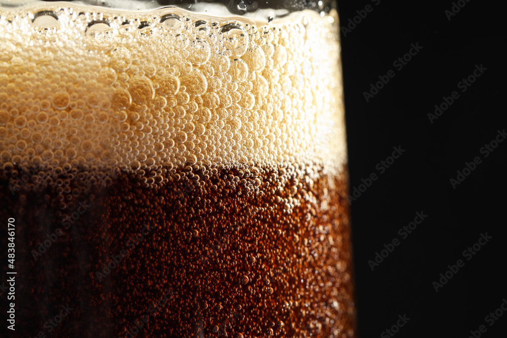 Glass of refreshing soda drink on black background, closeup Stock Photo ...