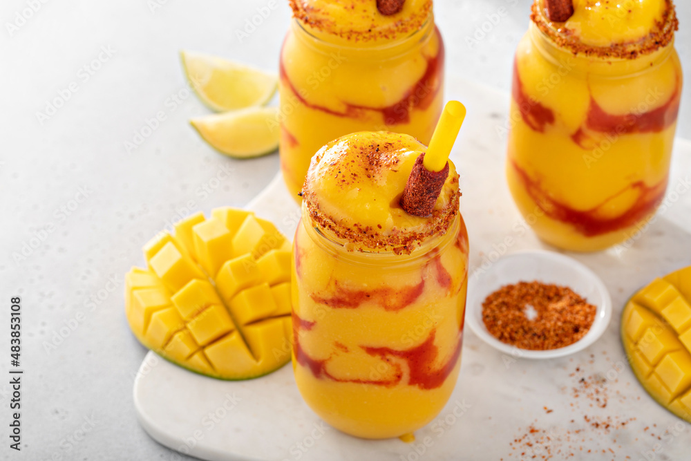 Mangonada mexican mango smoothie with chamoy sauce and lime seasoning ...