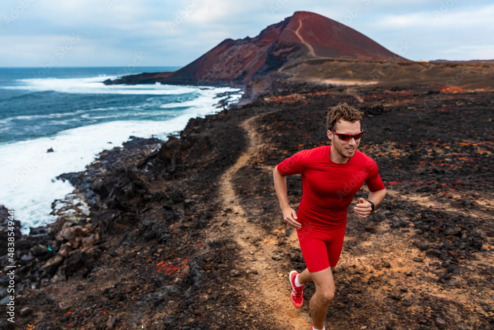 Runner man sport athlete ultra running on endurance trail race ...