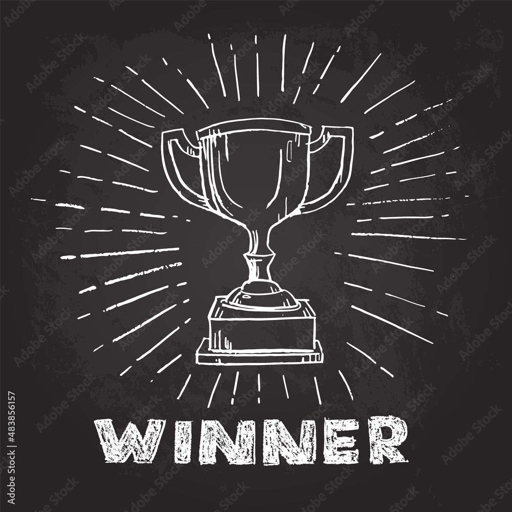 Hand draw trophy sketch doodle on black chalkboard. Stock Vector ...