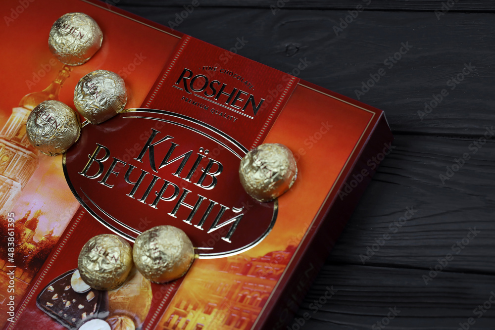 KHARKOV, UKRAINE - JANUARY 11, 2021: Rochen chocolate candies box ...