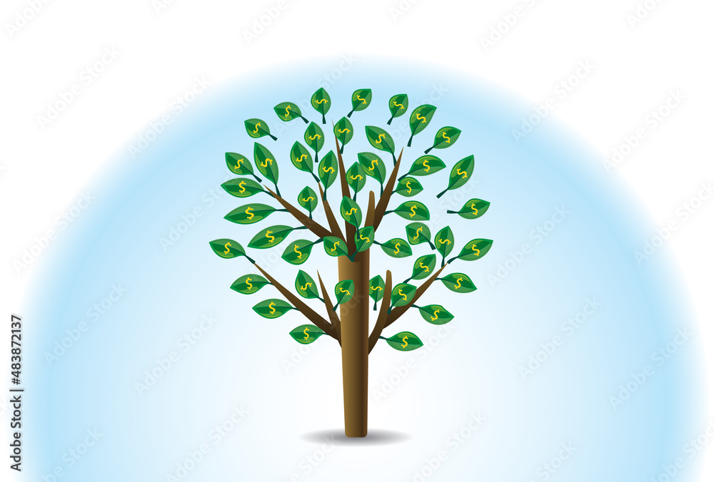 Money tree green leaf dollar bills symbol of prosperity vector icon ...