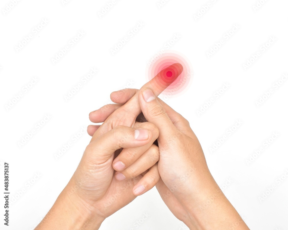 Inflammation of Asian man pointing finger and hand. Concept of ...