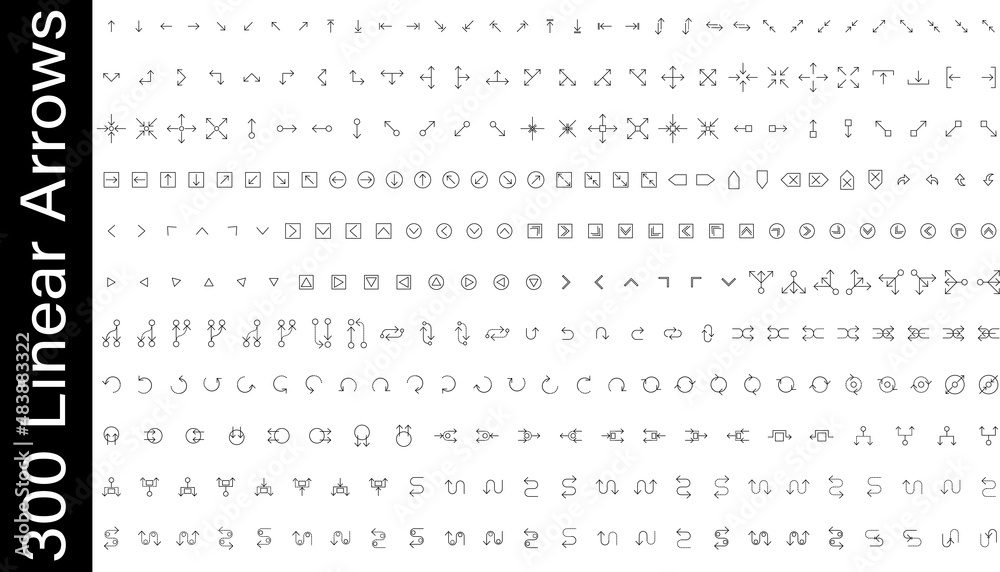 300 Linear Arrow icons. Arrow vector collection. Black directional ...
