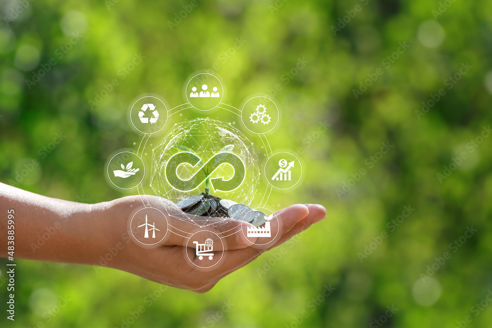 Green circular economy concept.circular economy icon circulating on ...